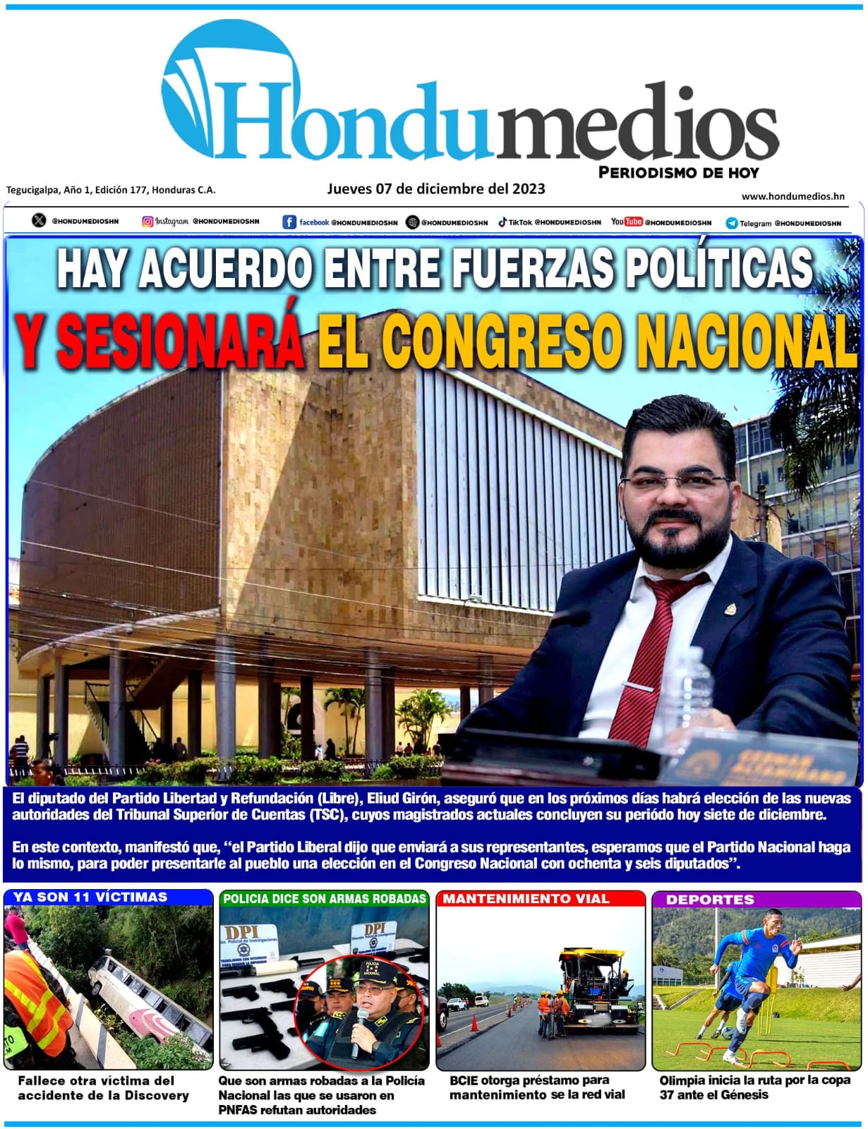 Portada 07 de diciembre del 2023 - Hondumedios