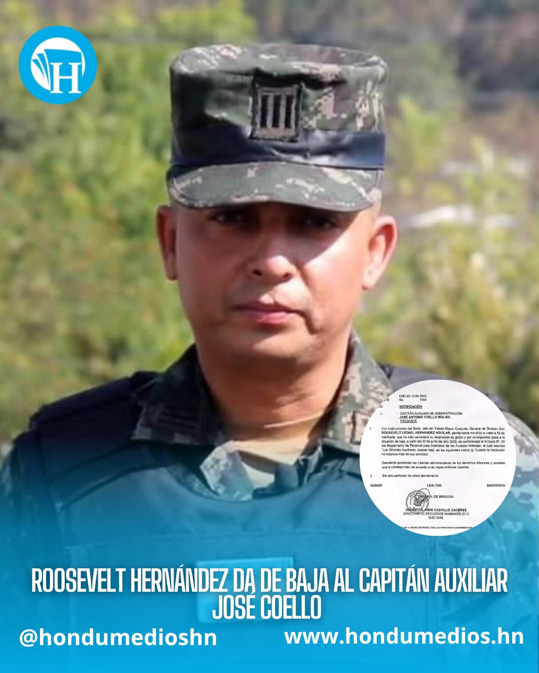 Roosevelt Hernández da de baja al Capitán Auxiliar José Coello